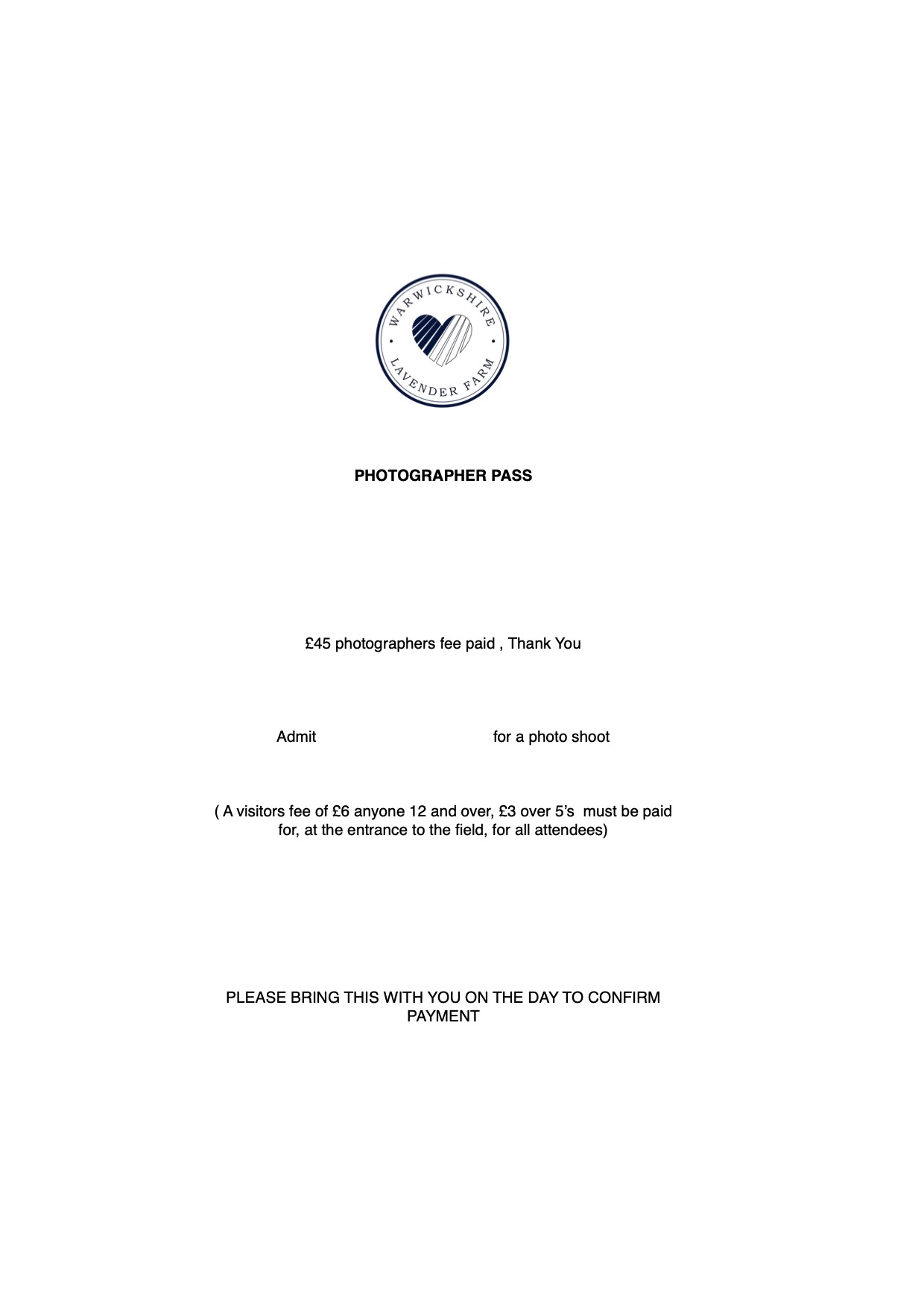 PHOTOTOGRAPHERS PASS - Warwickshire Lavender Farm